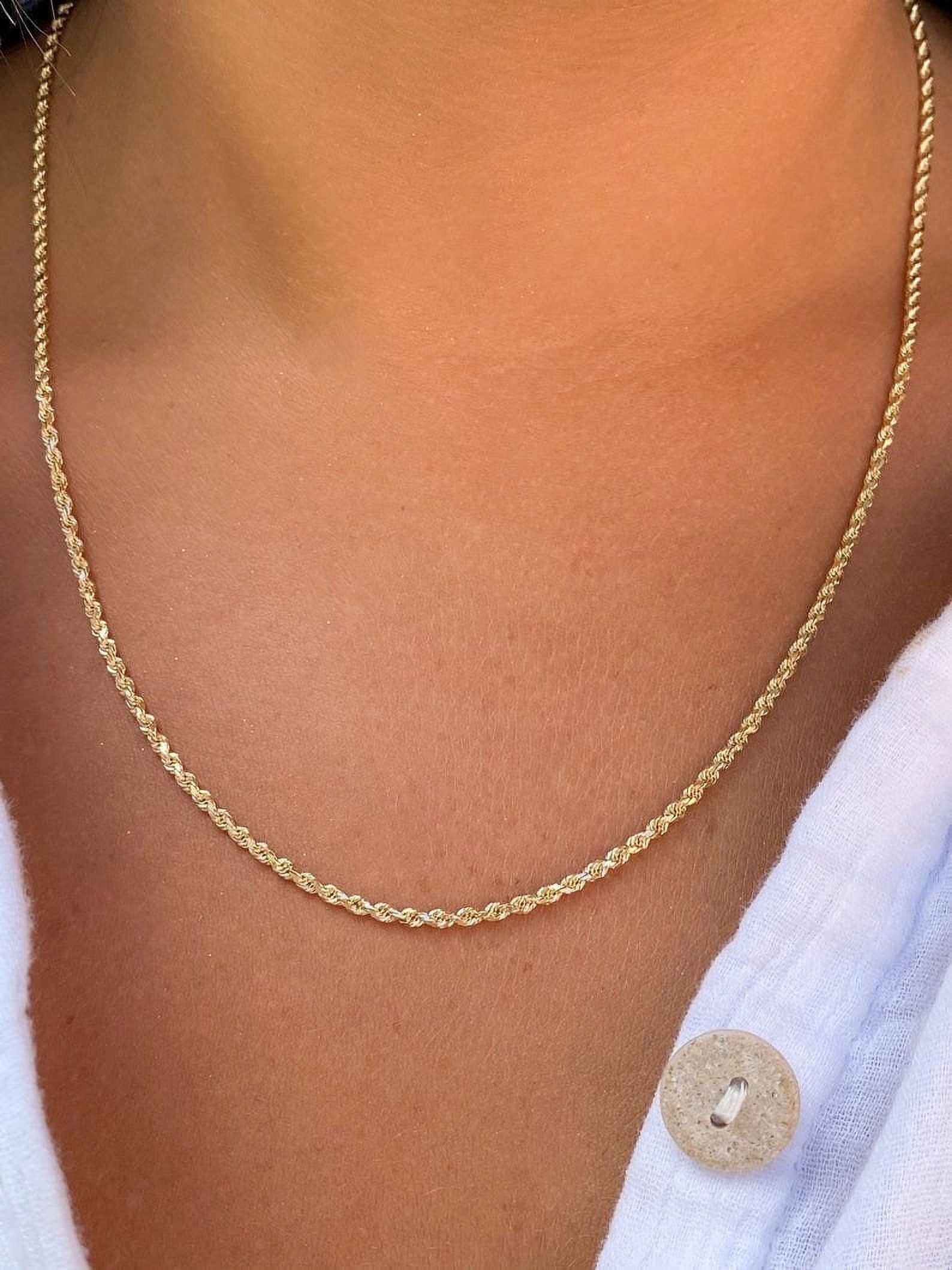 RMZ GOLD NYC 14K Yellow Gold Rope Chain Necklace 24 Inches Thin Hollow ...