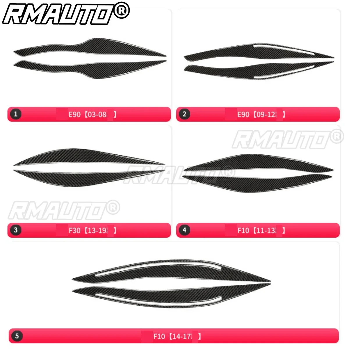 RMAUTO 2Pcs Real Carbon Fiber Headlight Eyebrows Eyelid Cover Stickers ...