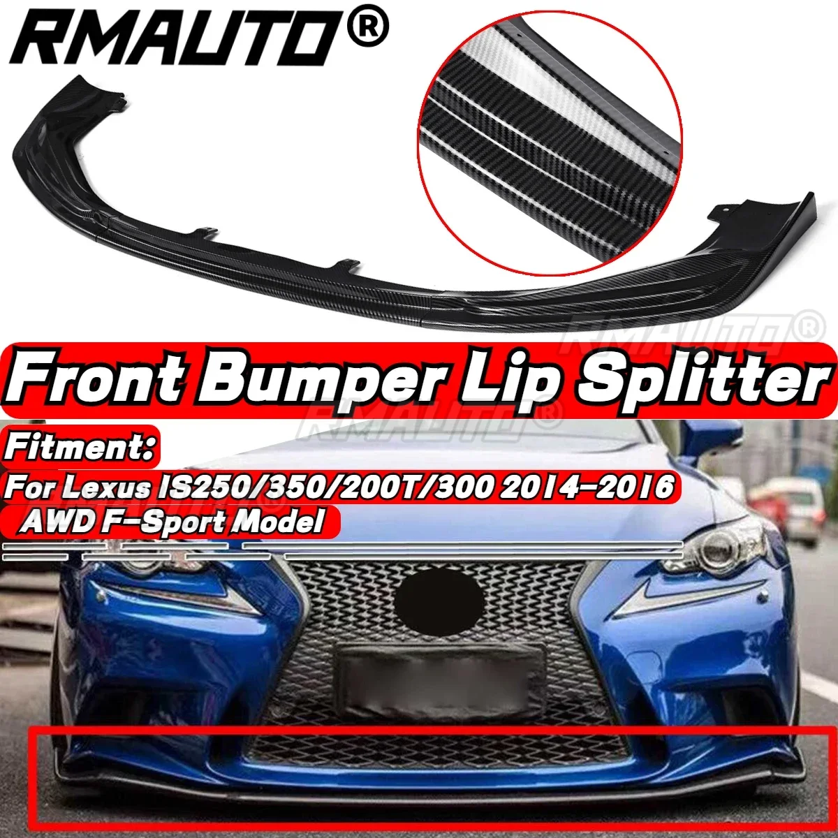RMAUTO Carbon Fiber Front Bumper Lip Splitter Diffuser Spoiler Chin For ...