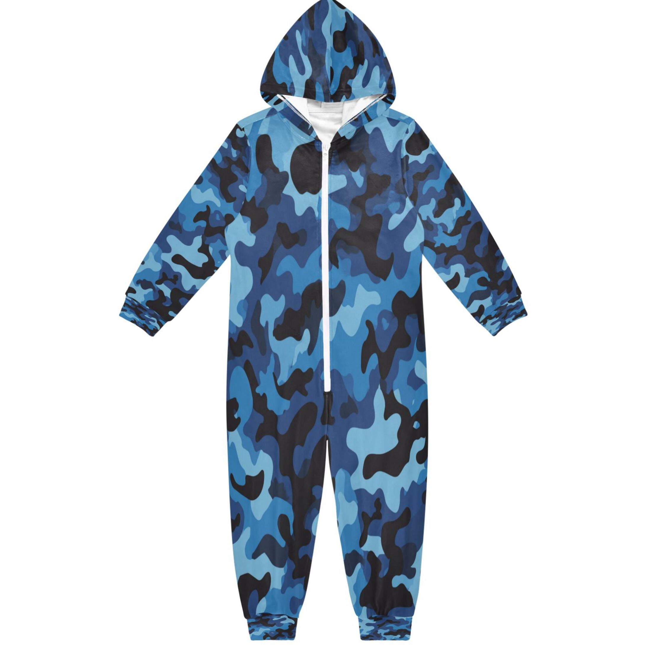 RMDQTR Ultra-Soft Crystal Velvet One-Piece Pajamas/Loungewear Blue Army ...
