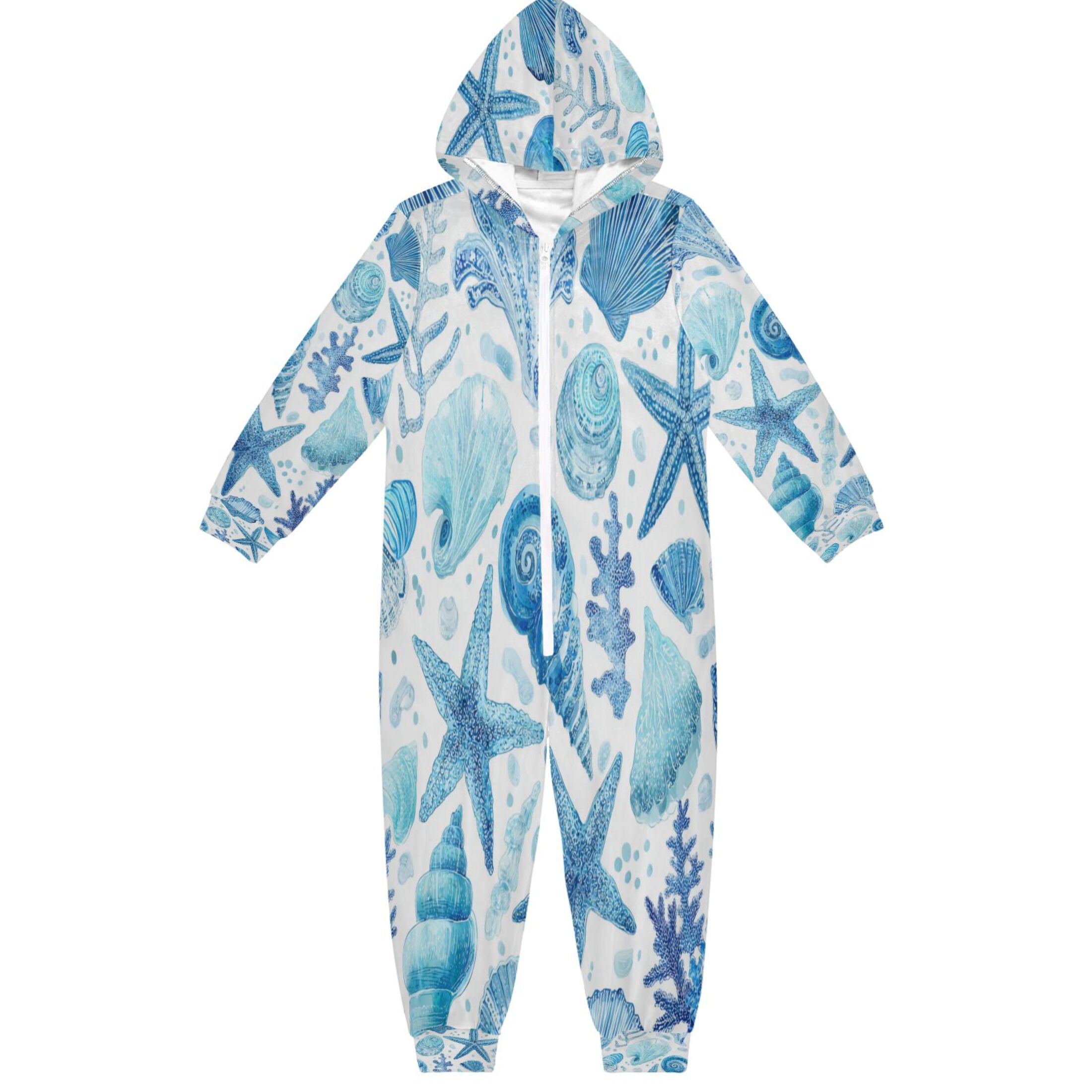 RMDQTR Ultra-Soft Crystal Velvet One-Piece Pajamas/Loungewear Ocean ...