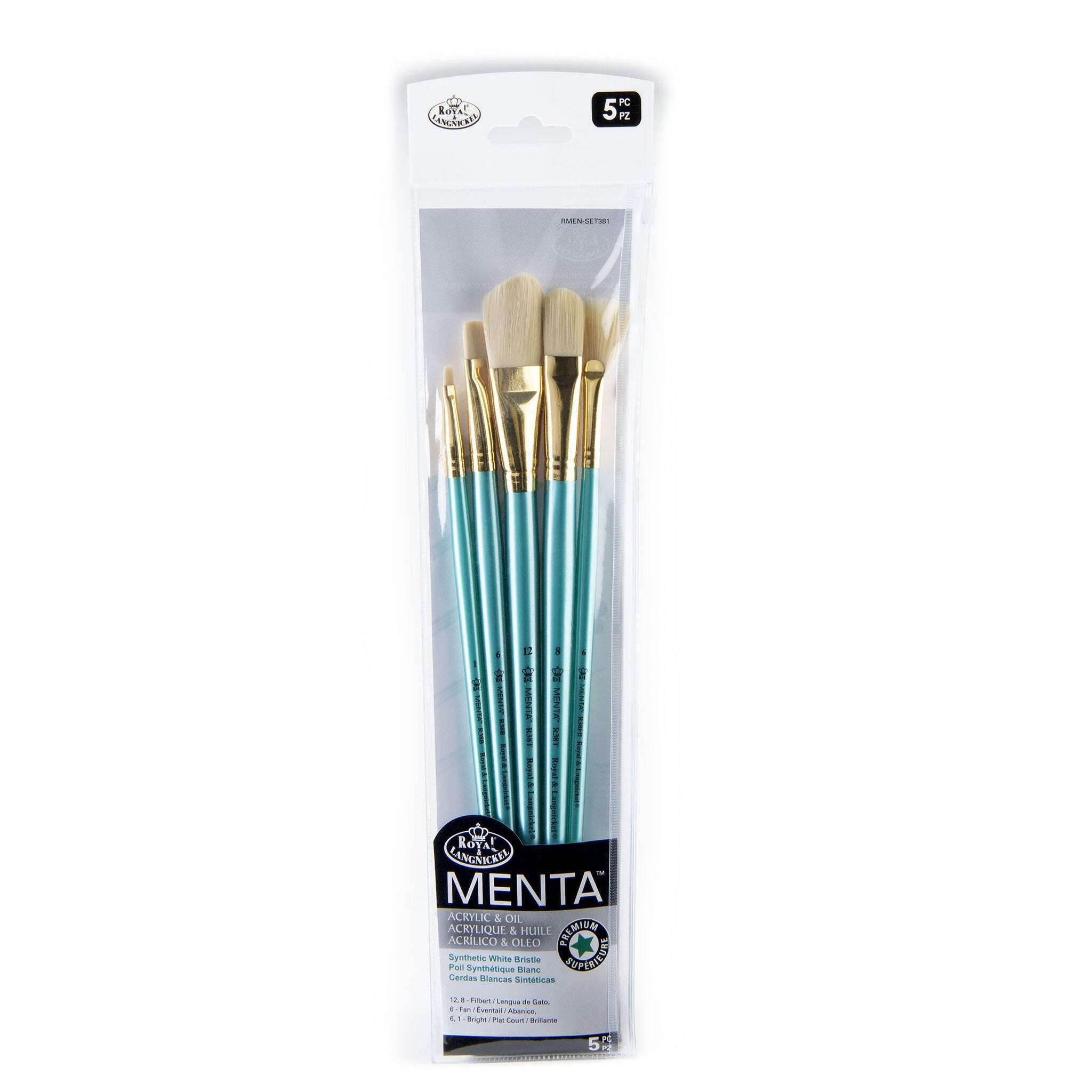RMEN-SET381 | Menta™ 5pc Synthetic White Bristle Variety Acrylic & Oil ...