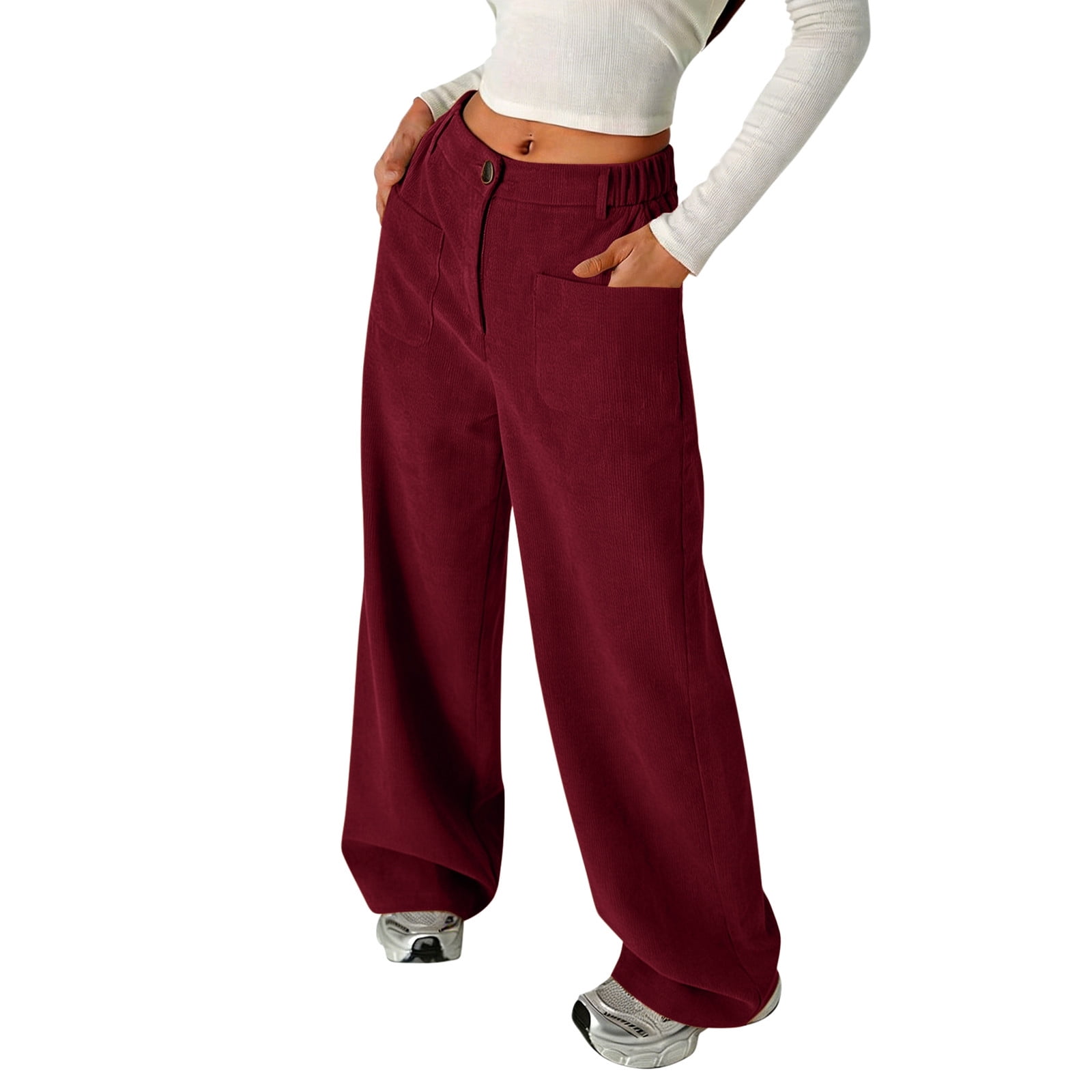 RMGVDSD Girl's Corduroy Wide Leg Pants Button Front Zipper Straight Leg ...