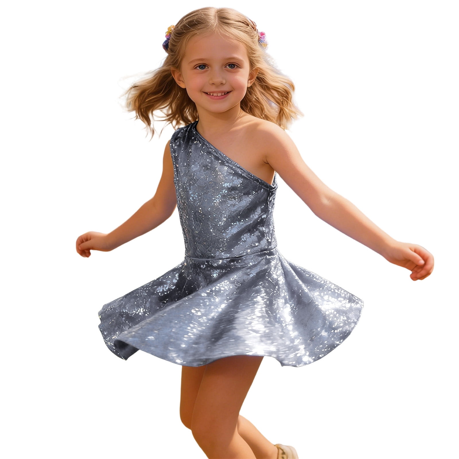RMGVDSD Girls Dresses Sleeveless One-Shoulder Sequin Dress Kids Tween ...