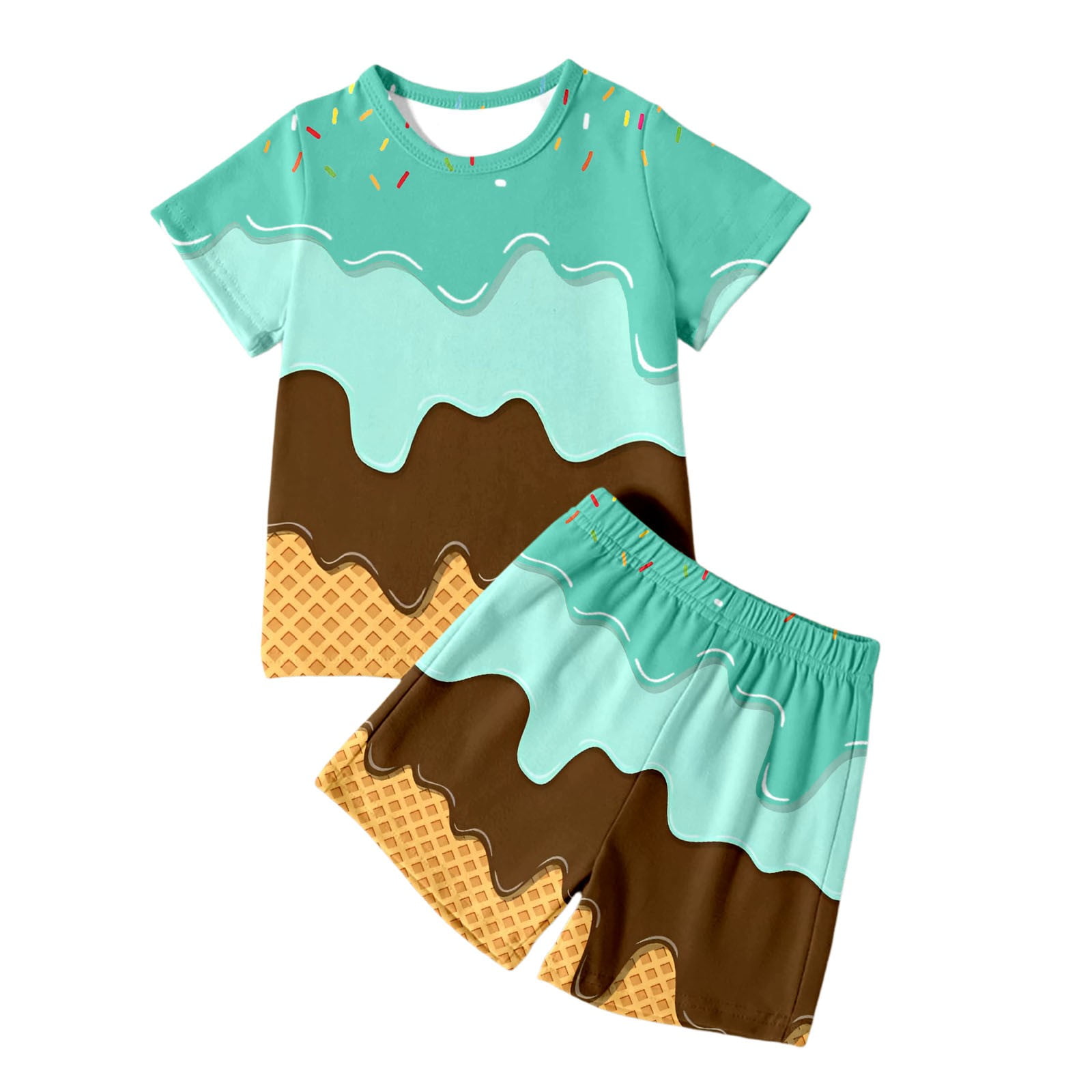RMGVDSD Girls Summer Outfits Ice Cream Print Short Sleeve T Shirts And ...