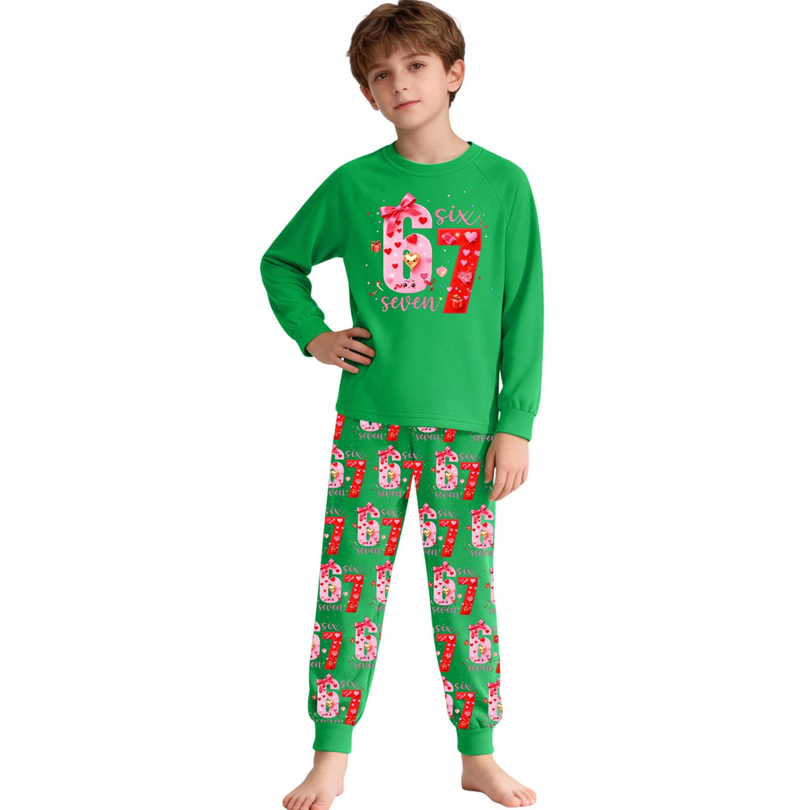 RMGVDSD Girls Valentine'S Day Outfits 67 Print Long Sleeve Round Neck T ...