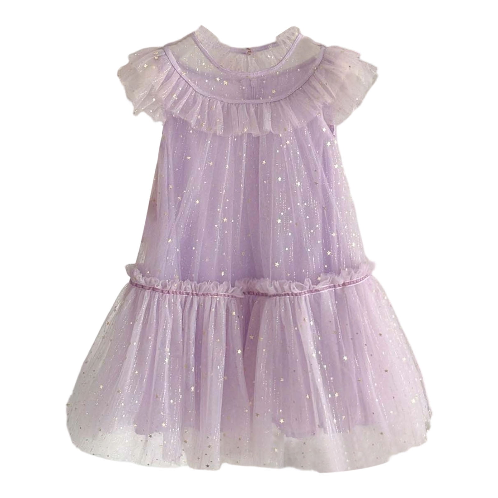 RMGVDSD Little Girl Sequin Tulle Dress Ruffles Sleeveless Star Sparkle ...