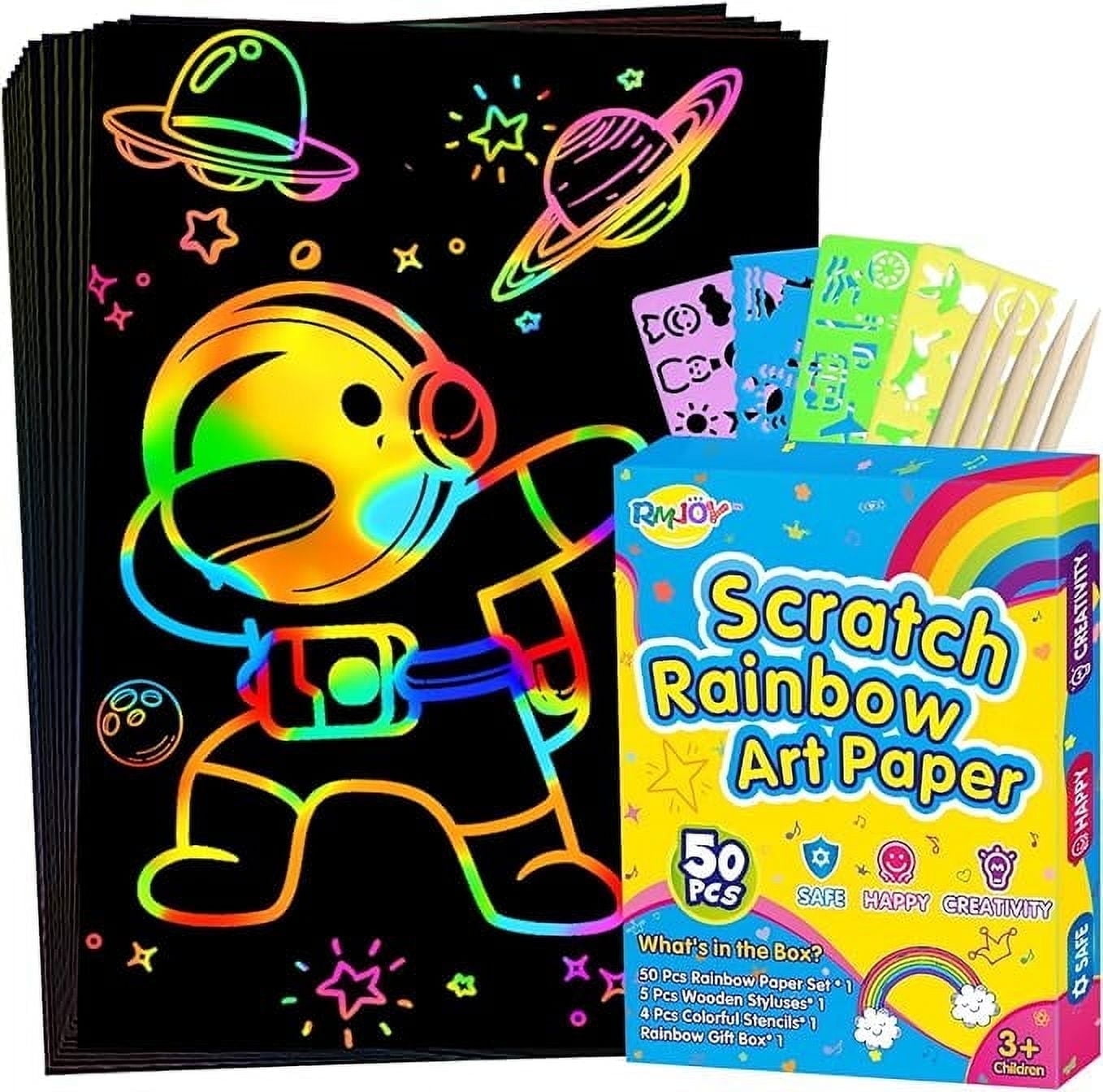 RMJOY Rainbow Scratch Paper Sets: 60pcs Magic Art Craft Scratch Off ...