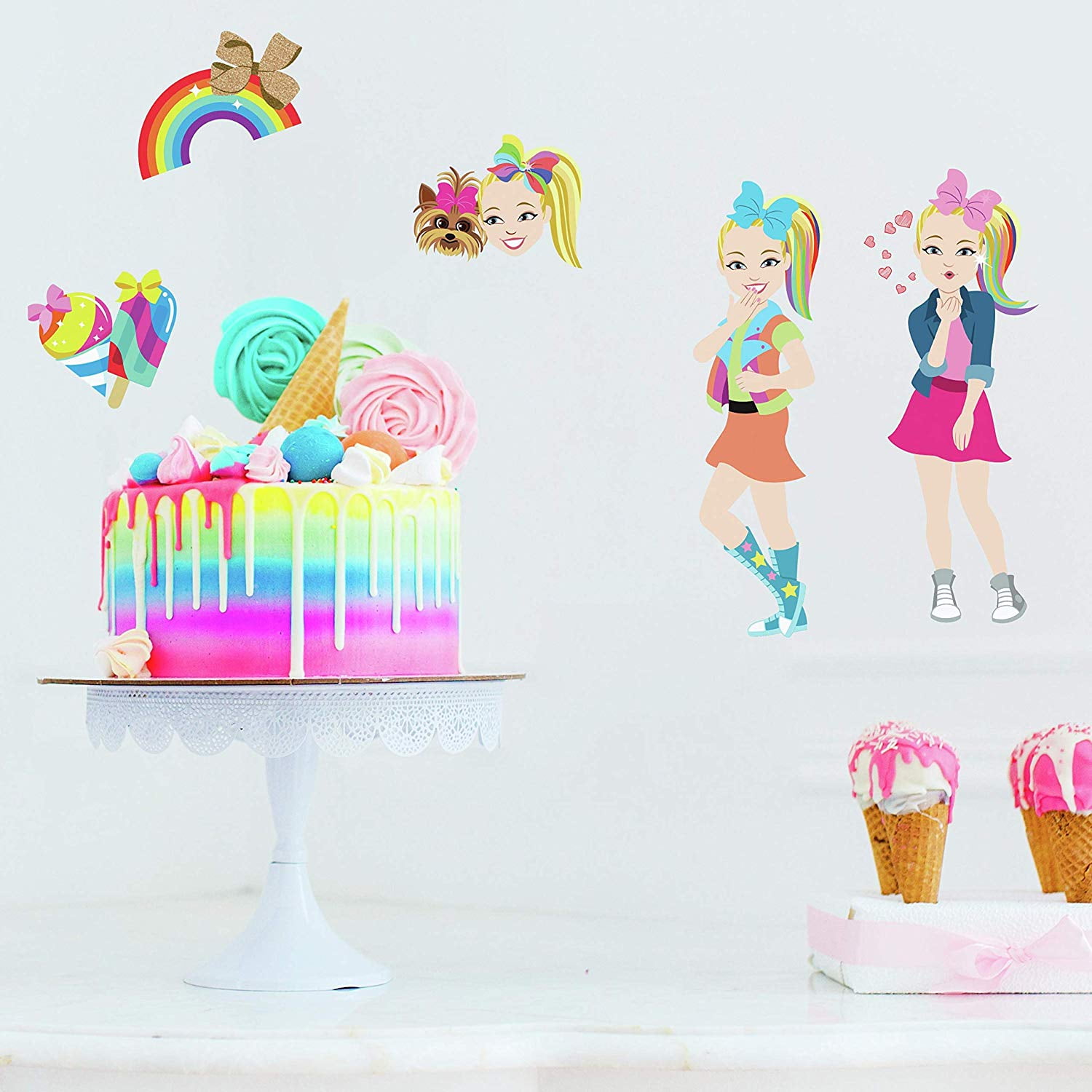 RMK4253SCS Jojo Siwa Cartoon Peel & Stick Wall Decals Colorful Bows Sparkles Girls Room Bow ...