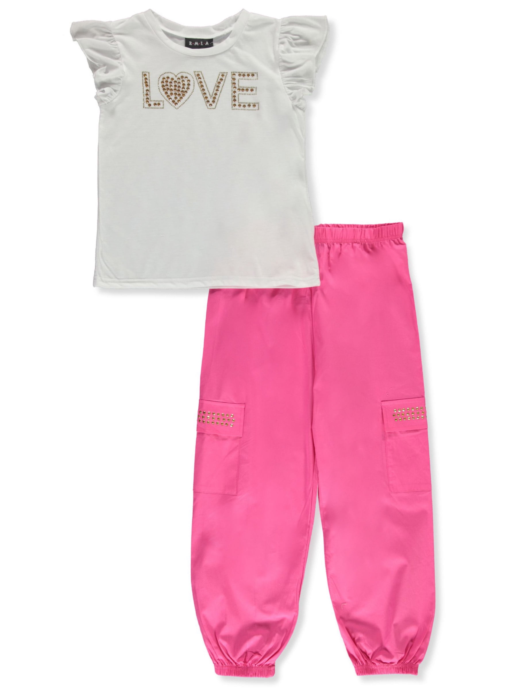 RMLA Girls' 2-Piece Cargo Pants Set Outfit - hot pink, 12 (Big Girls ...