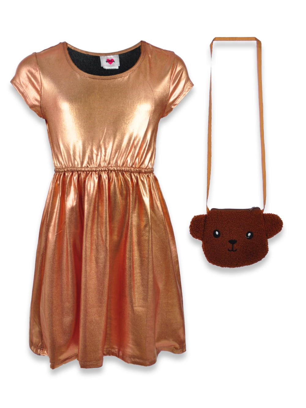 RMLA Girls' 2-Piece Metallic Glimmer Dress & Handbag Set Outfit - pink ...