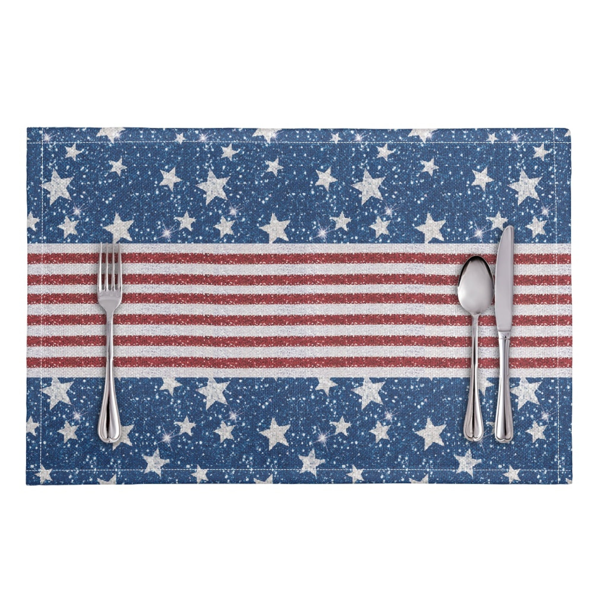 RMMRIYUE American Flag Star Stripe Print Placemats Easy Clean Woven ...