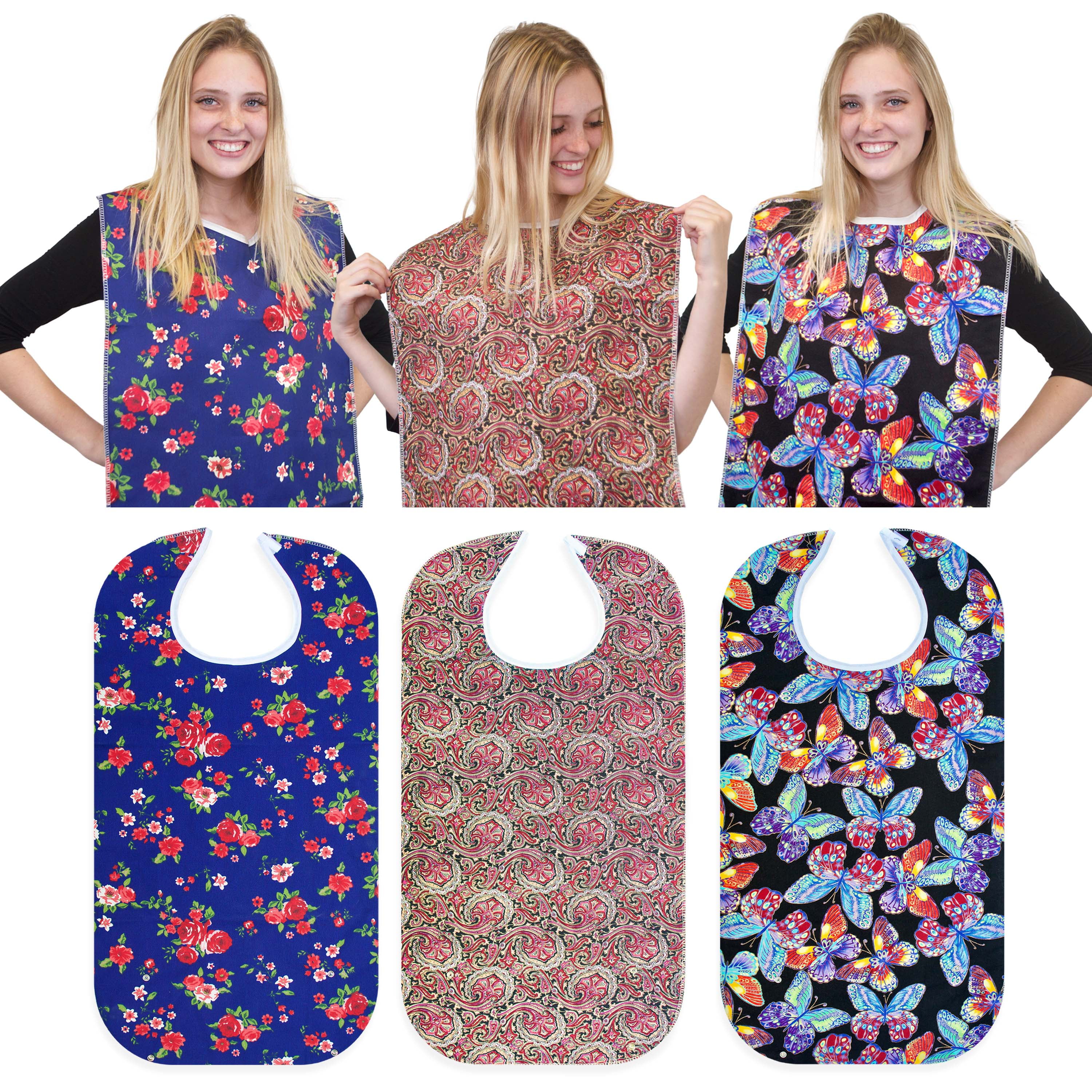RMS 3-Pack Large Adult Bibs for Elderly, Washable & Reusable ...