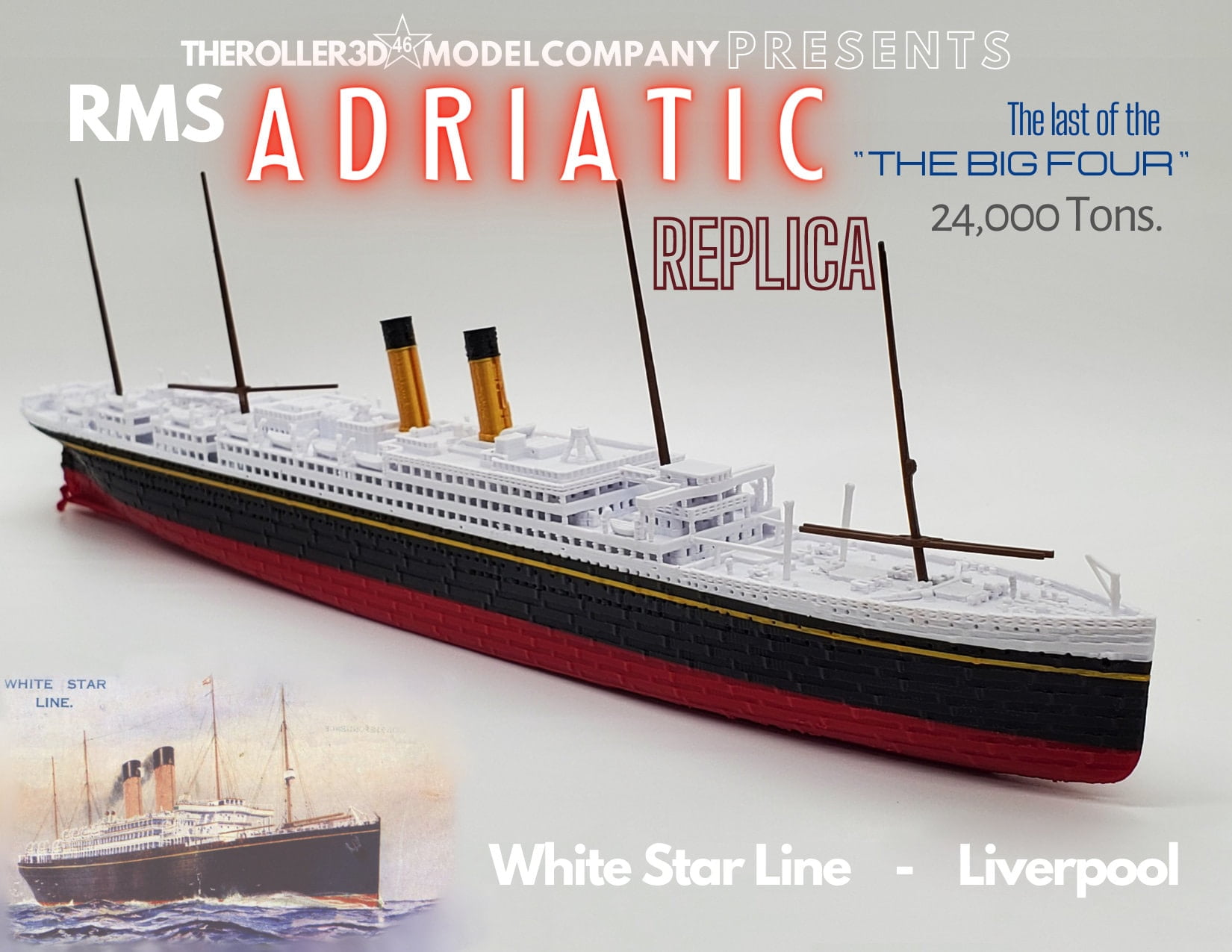 TheRoller3D RMS Adriatic Ship Model, 1-Foot Length, Includes Stand ...