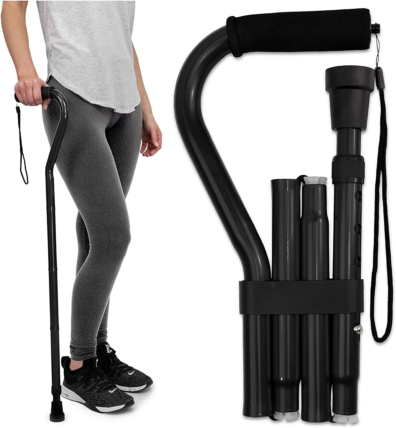 RMS, Folding Cane, Offset, Adjustable 33.5-37.5 in, Black - Walmart.com