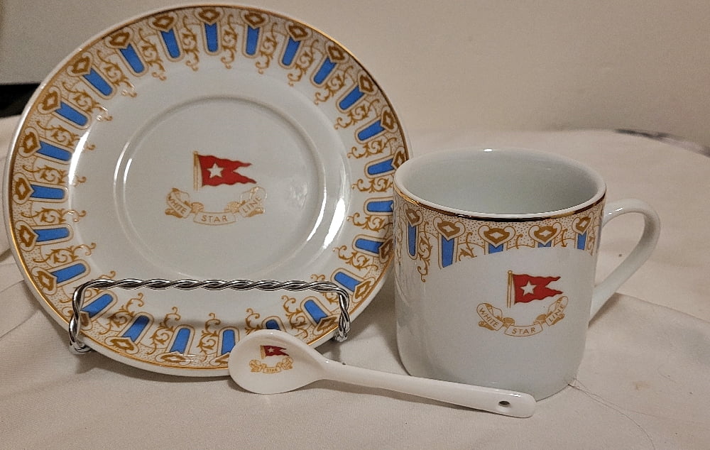 RMS Titanic 1st Class Wisteria 6 Oz Coffee Cup Saucer & Spoon in Gold ...
