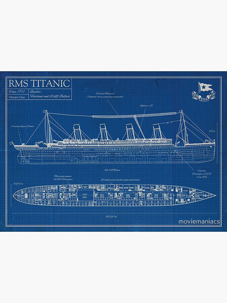 RMS Titanic - Blueprint Poster Framed-unframed - Walmart.com