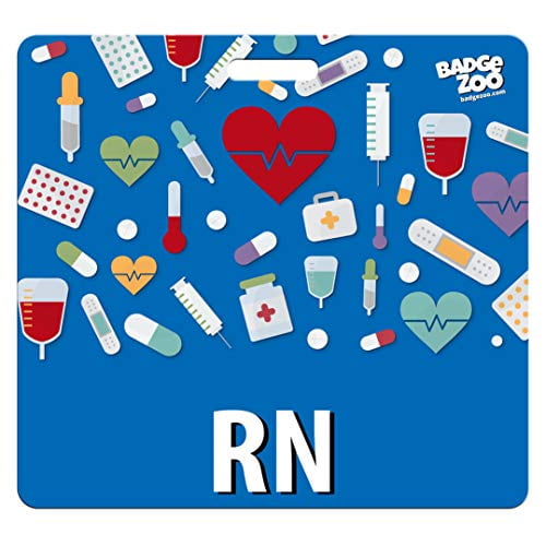 RN Badge Buddy - Blue with Medical Icons - Vertical Badge Id Card for ...