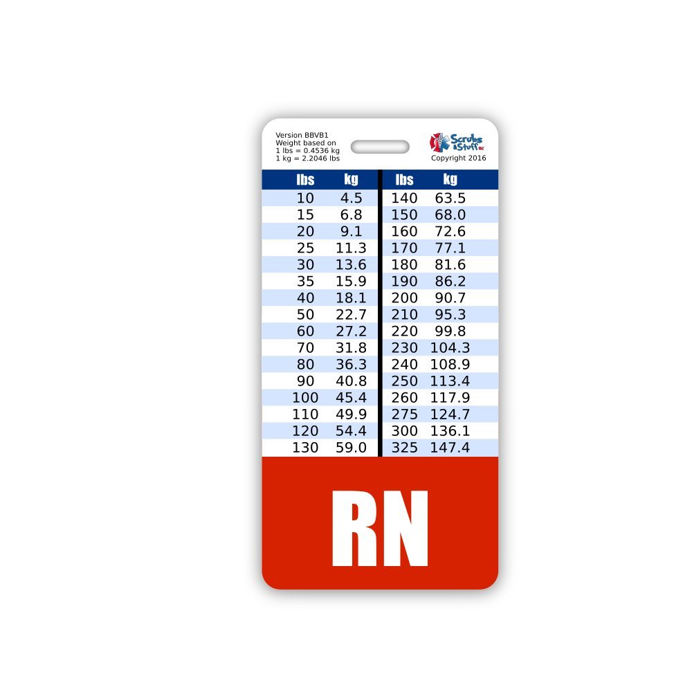 RN Badge Buddy Vertical w/Height & Weight Conversion Charts (Red ...
