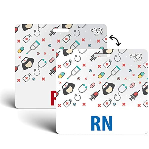 RN Badge Buddy - White with Medical Icons - Horizontal Badge Id Card ...