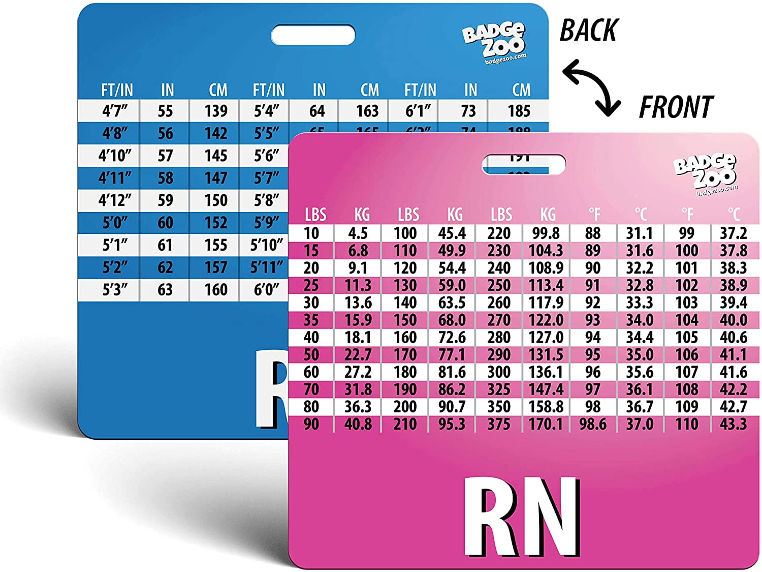 RN Badge Buddy with Weight, Height and Temperature Conversion Pink/Blue - Horizontal Badge Id ...