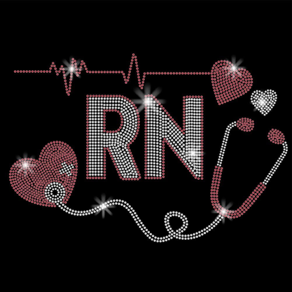 RN Love Rhinestone Nurses Iron on Transfer Applique DIY Transfer Decal ...