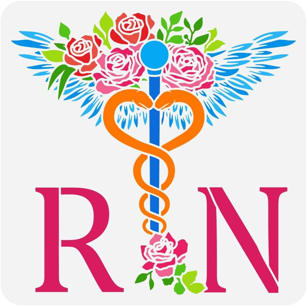 RN Nurse Painting Stencil 11.8x11.8 inch Reusable Caduceus Stencil ...