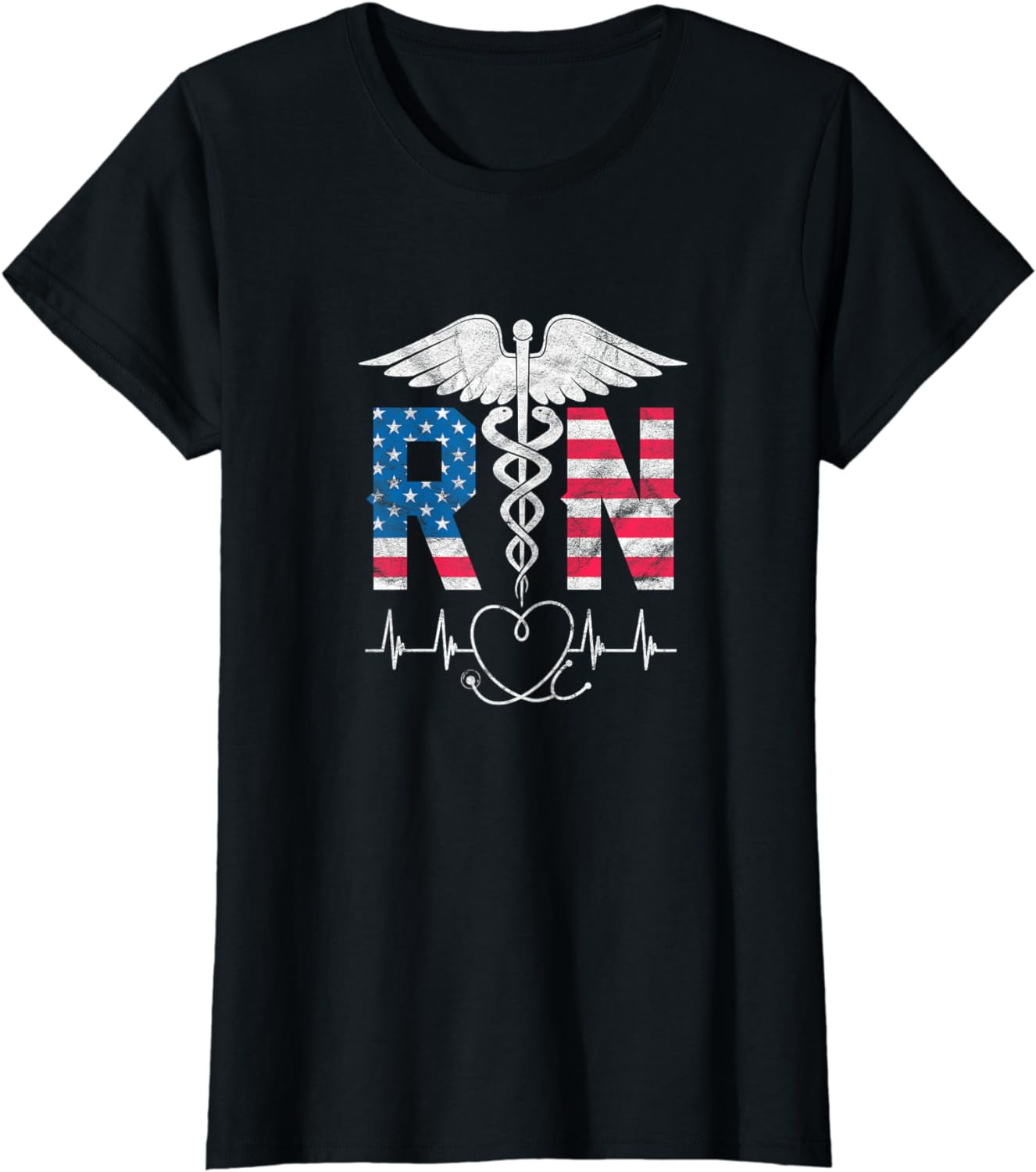 RN Registered Nurse USA Flag Caduceus Stethoscope Patriotic T-Shirt ...