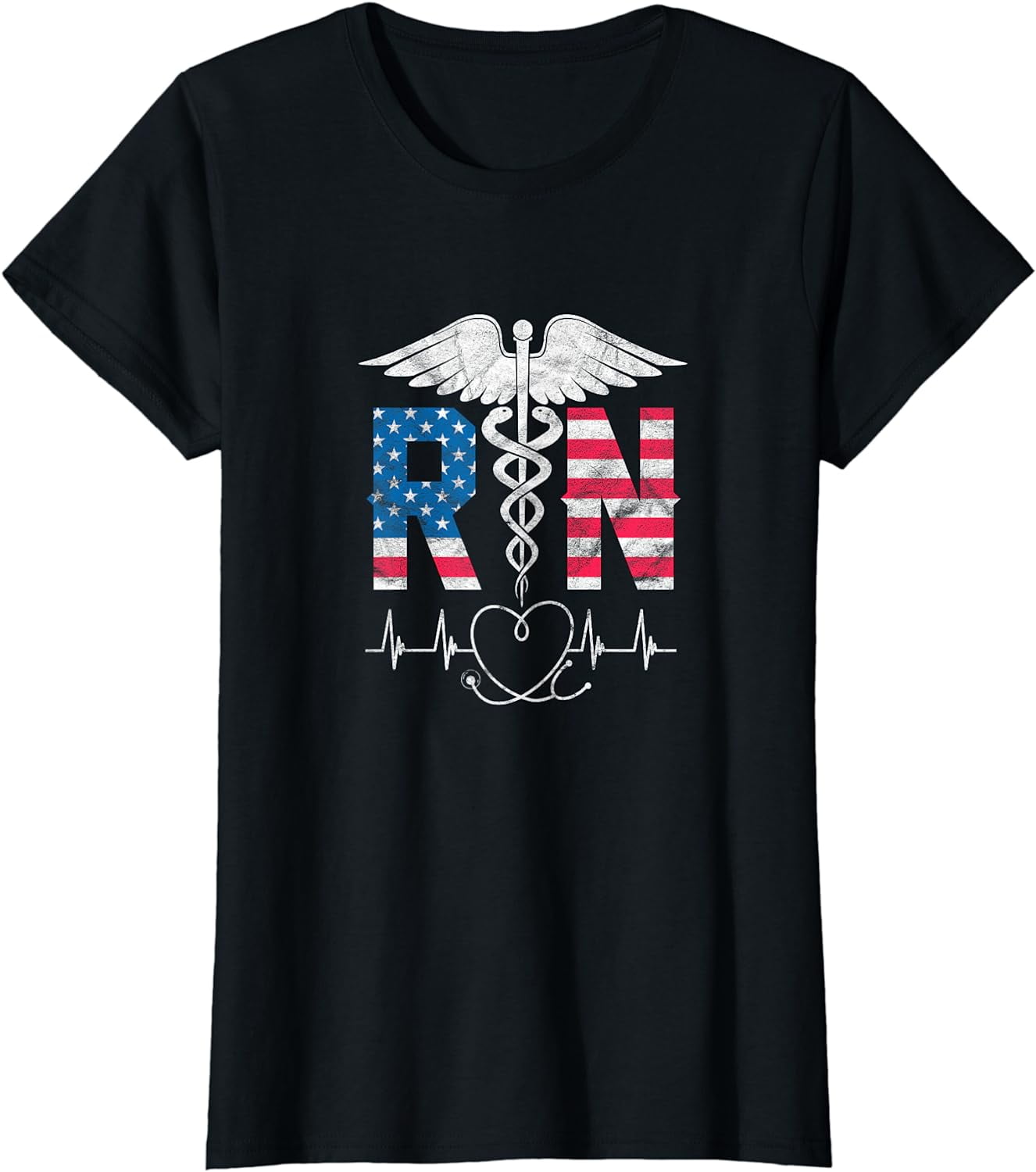 RN Registered Nurse USA Flag Caduceus Stethoscope Patriotic T-Shirt ...