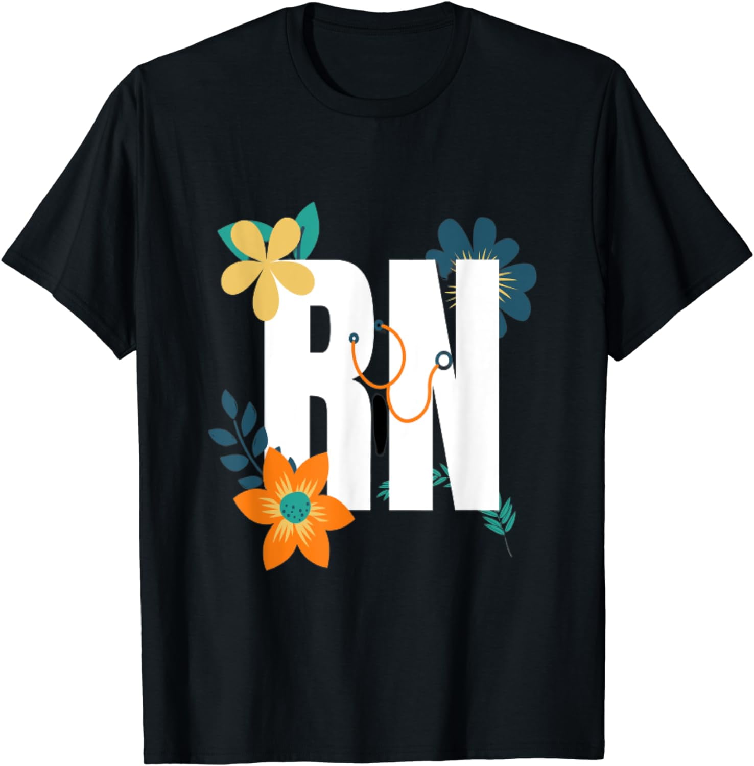 RN Retro Flowers Stethoscope Registered Nurse Colorful T-Shirt ...