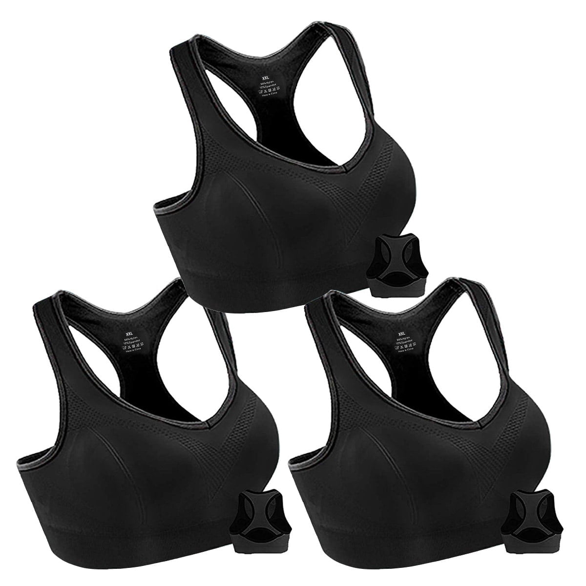 RNKR Women's High Impact Racerback Sports Bras, Gym/Exercise, Pack of 3 ...