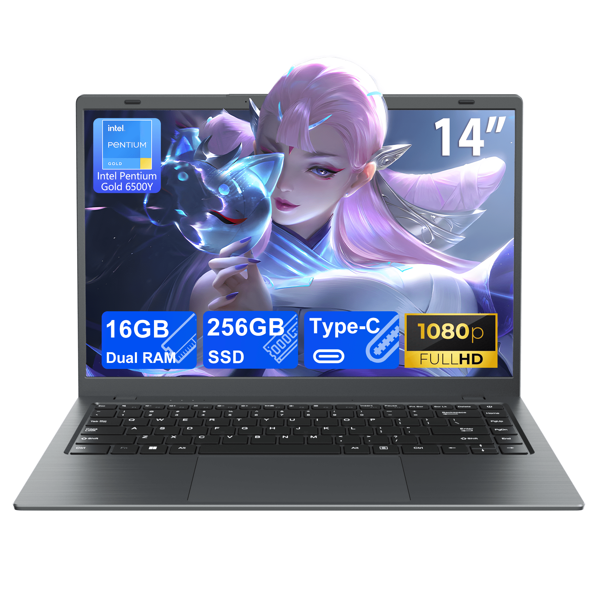 RNRUO 14" Laptop Computer, 16GB RAM 256GB SSD, Intel Pentium Gold 6500Y ...