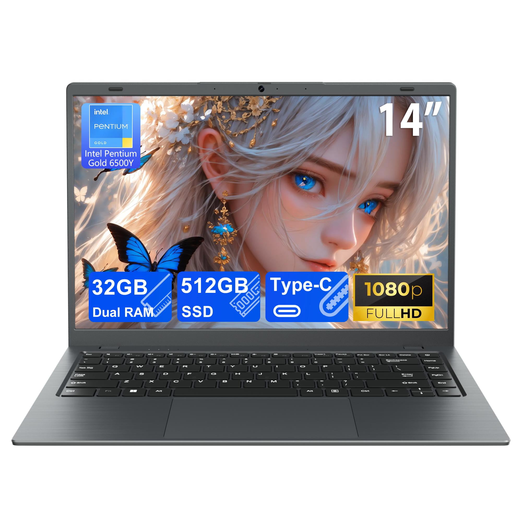 RNRUO 14" Laptop Computer, 32GB RAM 512GB SSD, Intel Pentium Gold 6500Y ...