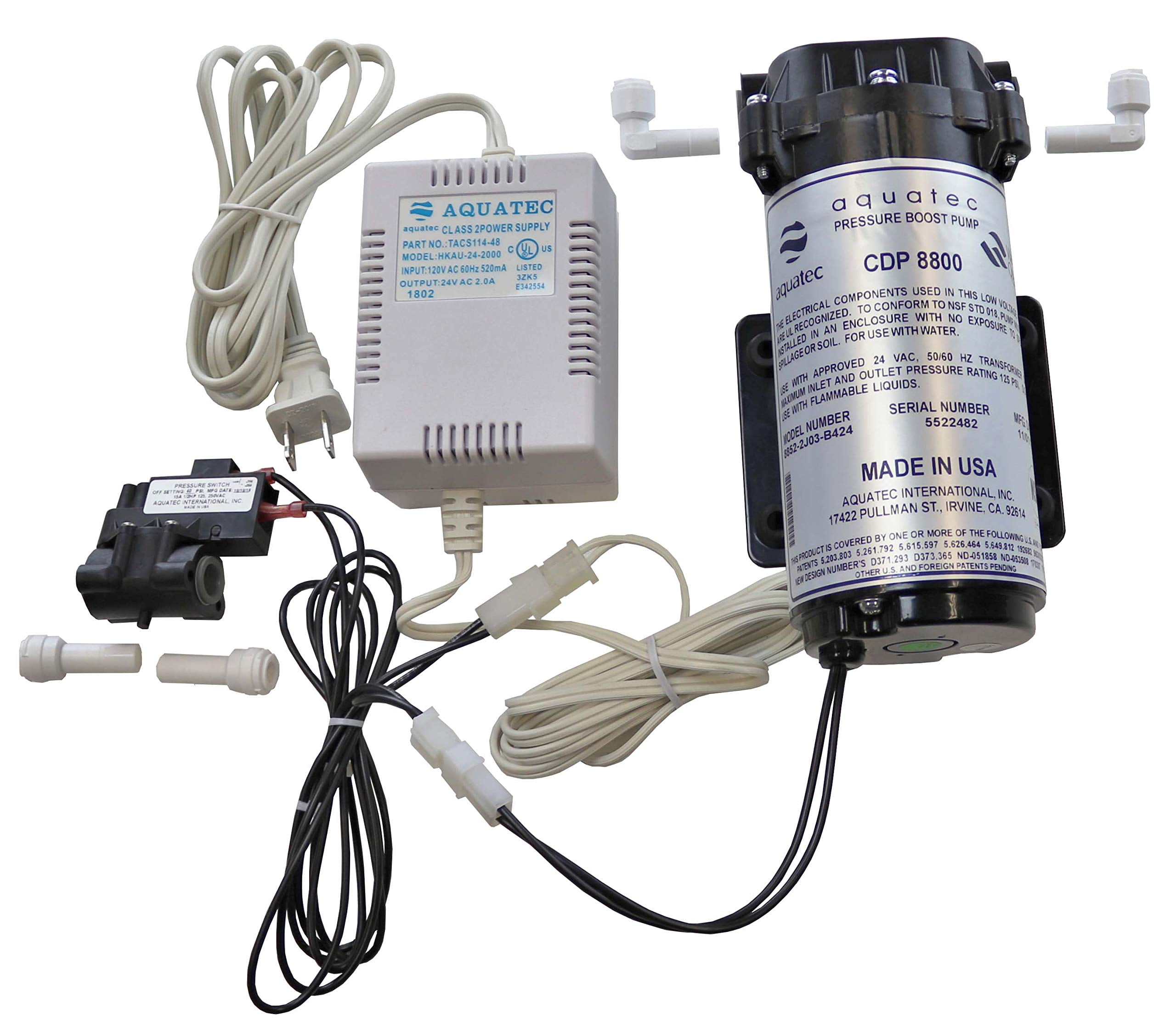 RO Booster Pump Kit Aquatec 8800, for 200 GPD Reverse Osmosis Systems ...