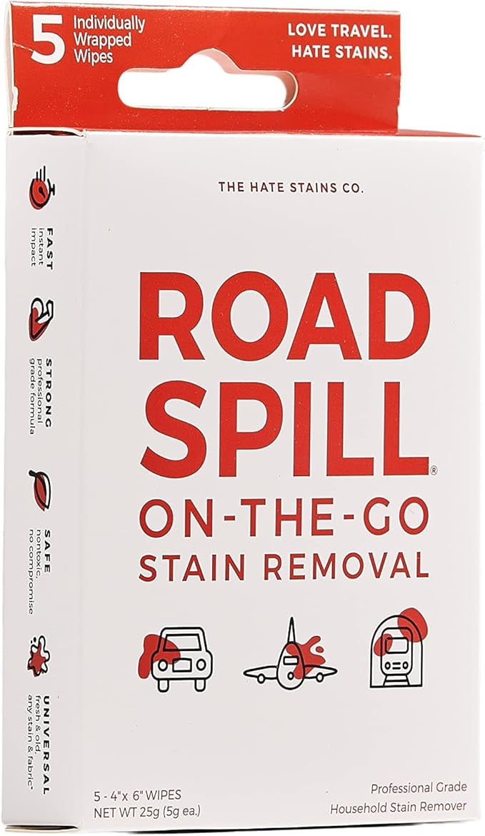 ROAD SPILL Stain Remover On The Go – 5 Wipes - Car Essentials - Travel ...