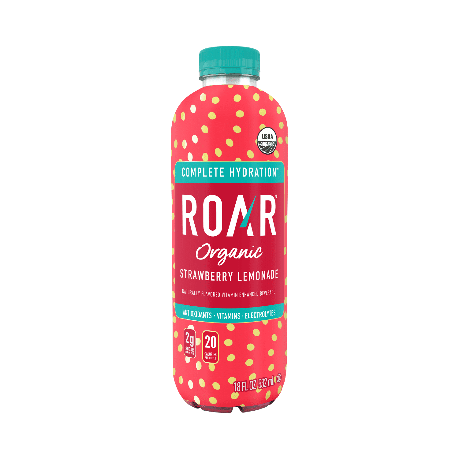 ROAR Organic Strawberry Lemonade, 18 fl oz, Pack of 12, Electrolytes ...