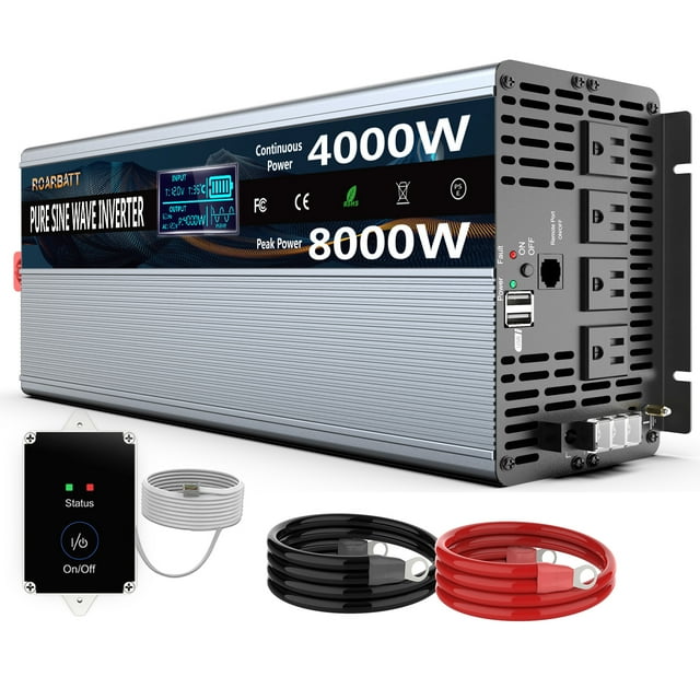 ROARBATT Power Inverter 4000W/8000W, DC 12V to AC 120V, Remote, LCD ...