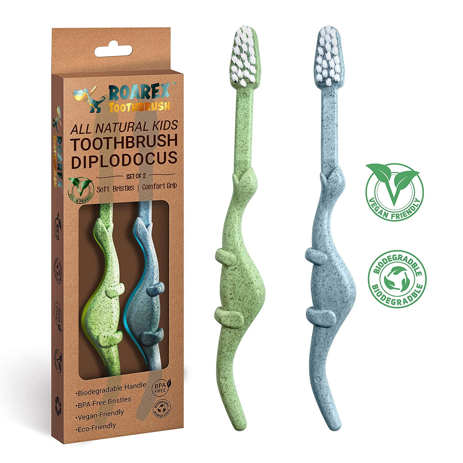 ROARex Vegan Kids Toothbrush | Dinosaur Design | Biodegradable ...