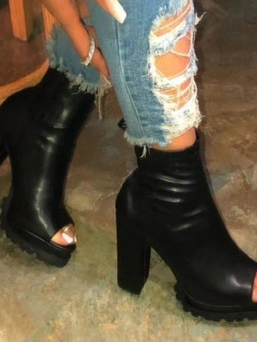 ROASO Women's Open Toe Booties Pitch-black - Walmart.com