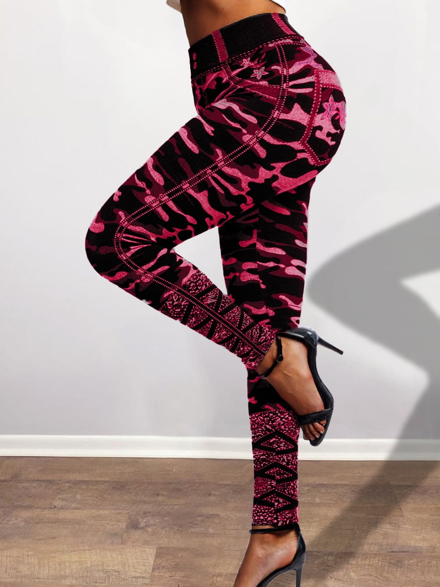 ROASO Women's Plus Size Camo Print High Stretchy Leggings (Can Be Worn ...