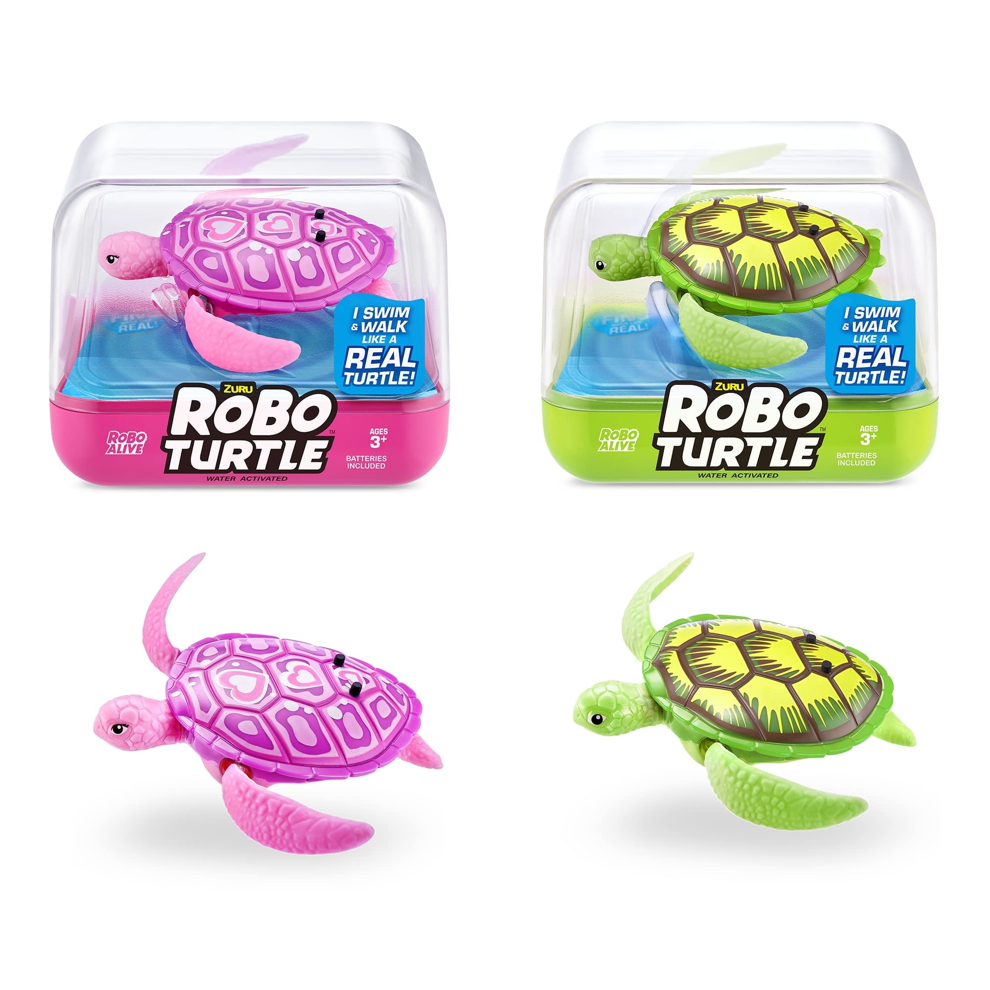 ROBO ALIVE Robo Turtle Robotic Swimming Turtle (Green + Pink) by ZURU ...