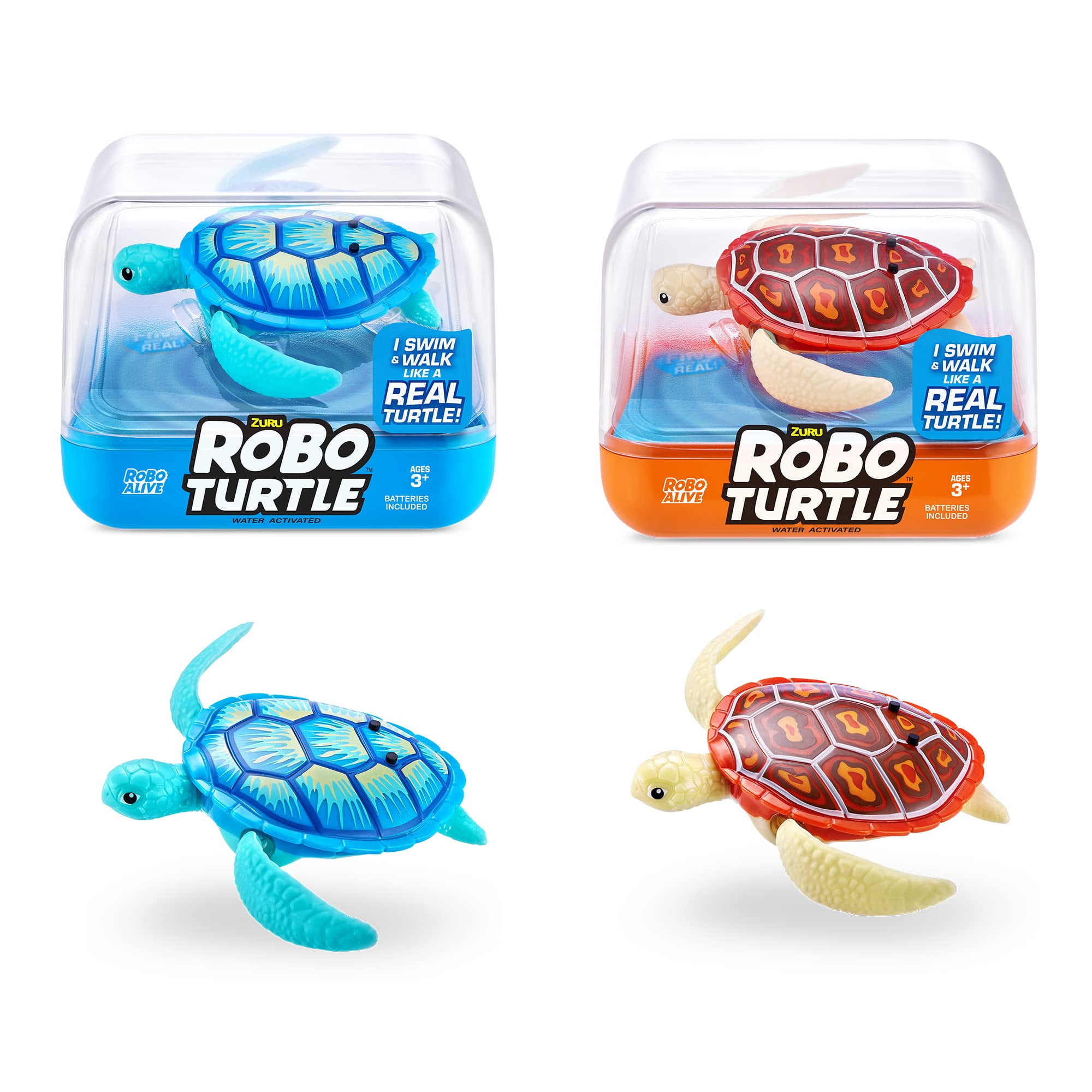 ROBO ALIVE Robo Turtle Robotic Swimming Turtle (Orange + Blue) by ZURU ...