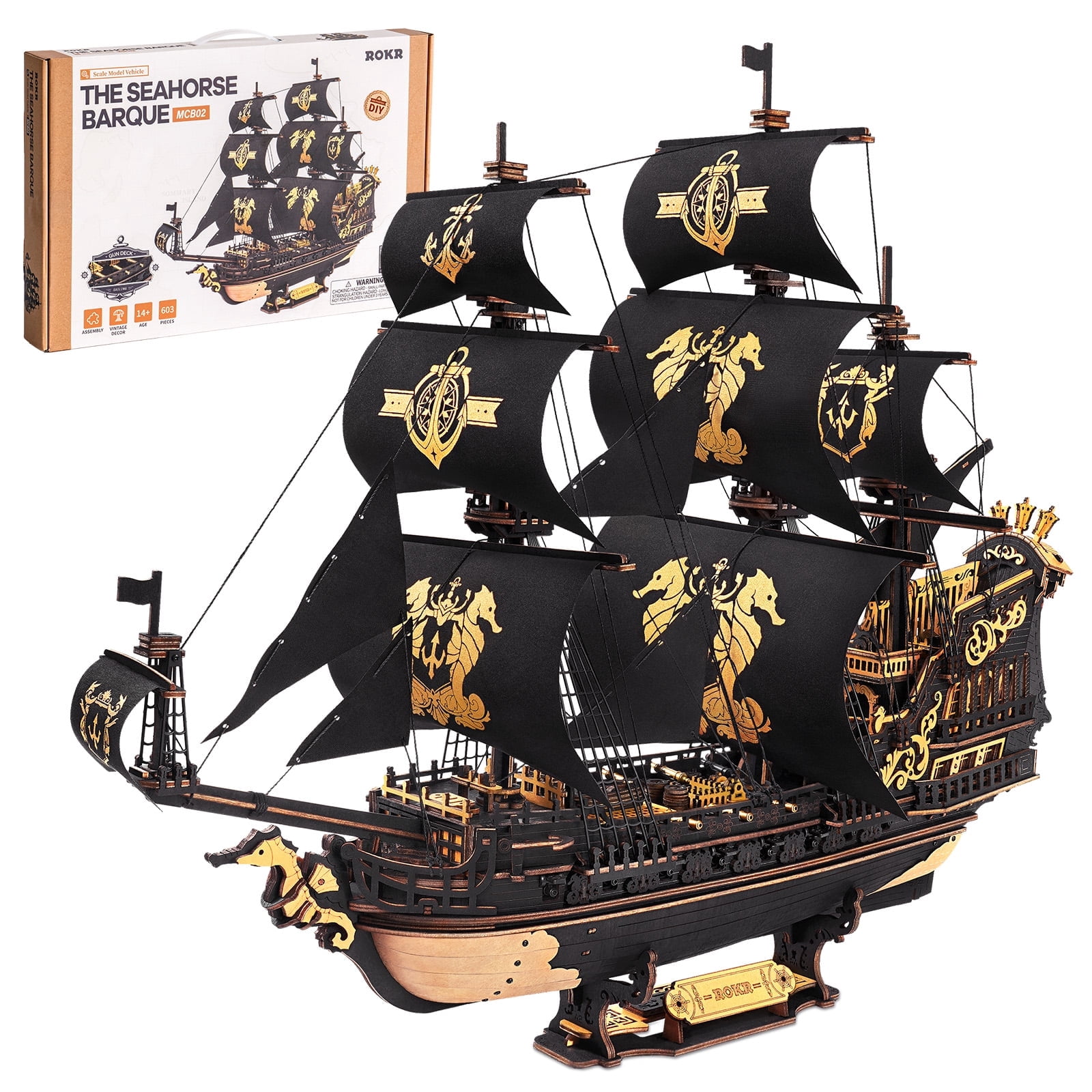 ROBOTIME Wooden 3D Puzzle - The Seahorse Barque, 1:100 Scale DIY ...