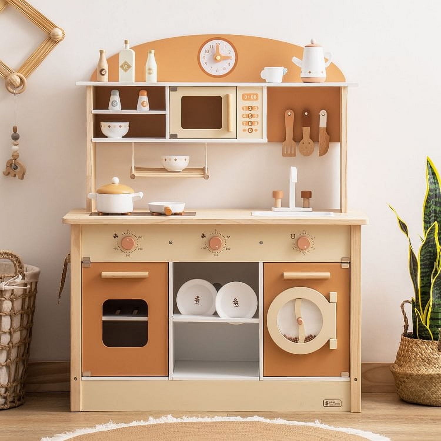 ROBOTIME Wooden Play Kitchen Modern Style Toy Kitchen with Realistic ...