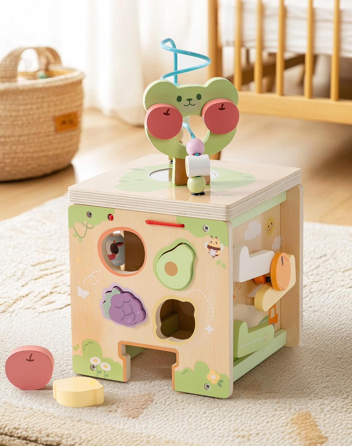 ROBUD Wooden Activity Cube, Baby Activity Cube for 1 Year Old ...