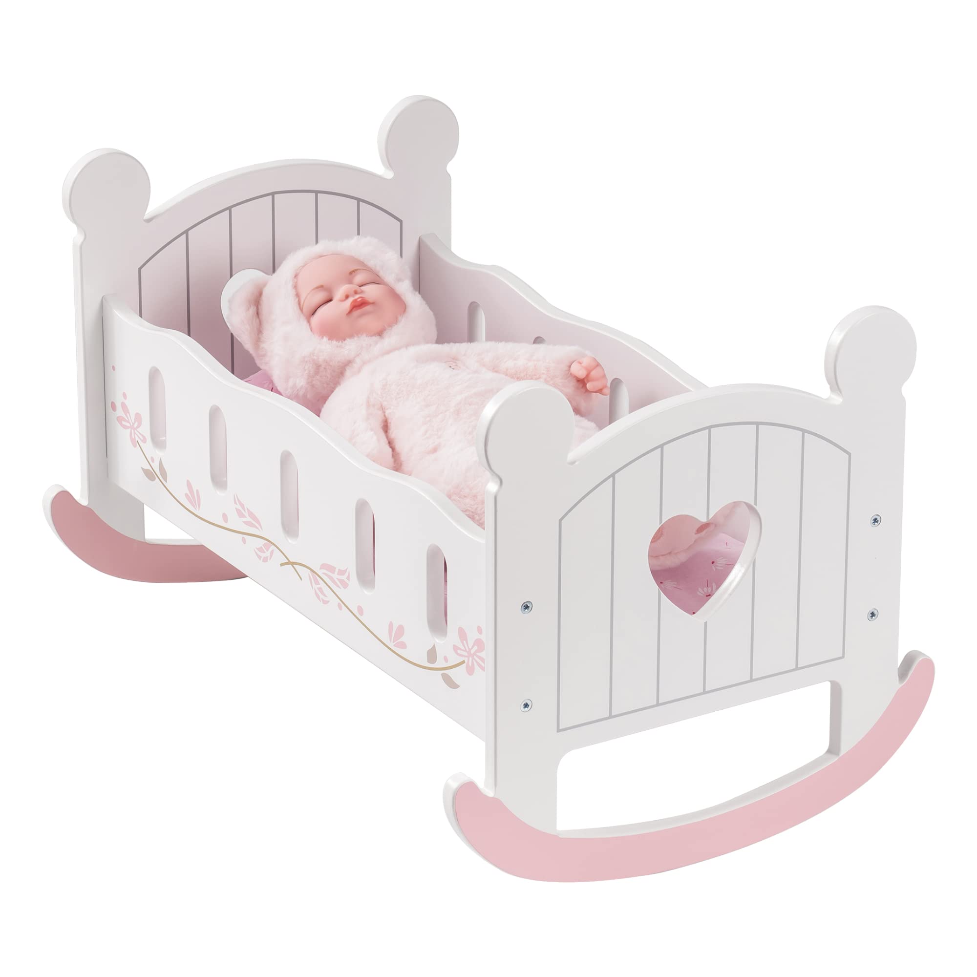 ROBUD Wooden Doll Cradle Baby Crib Bed Play Set For Kids Fits Dolls ROBUD Wooden Doll Cradle Baby Crib Bed Play Set For Kids Fits Dolls