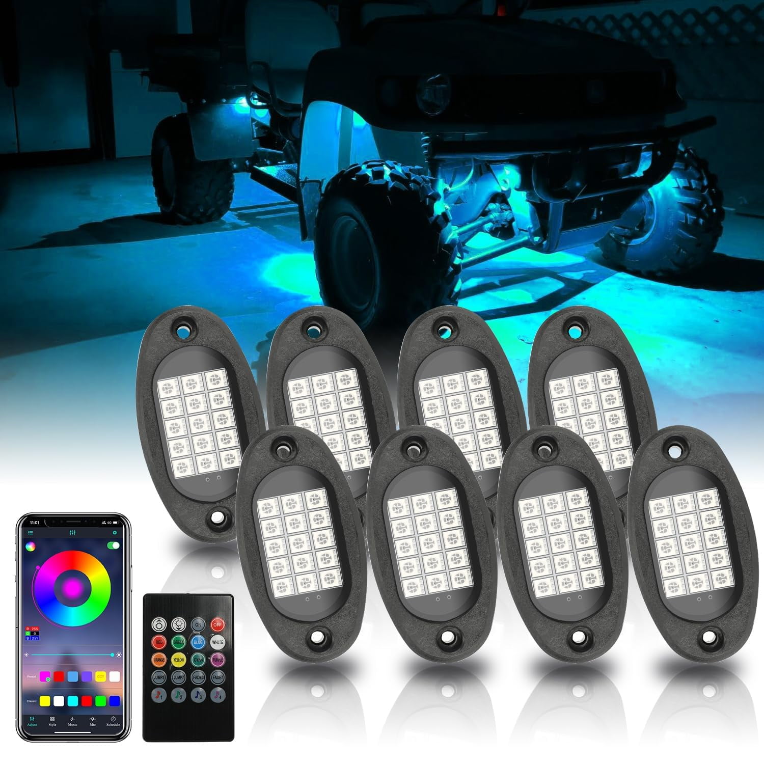 ROCCS 8 Pods RGB KEF16 LED Rock Lights, Waterproof Under Body Glow ...