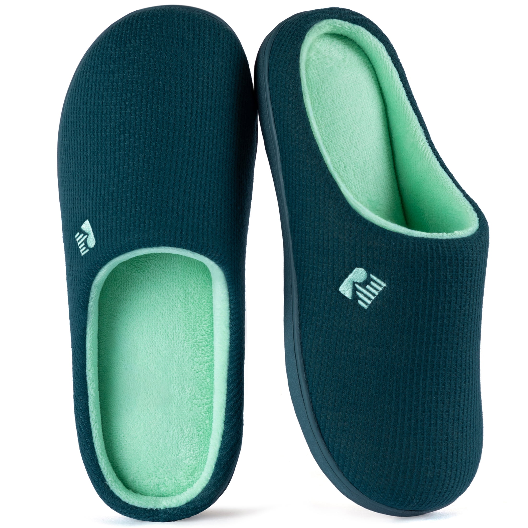 Sofora by RockDoves Women's Two-Tone Waffle Knit Memory Foam Slippers ...