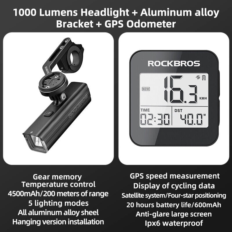 ROCKBROS Bike Headlight & Speedometer Odometer Set Cycling USB LED ...