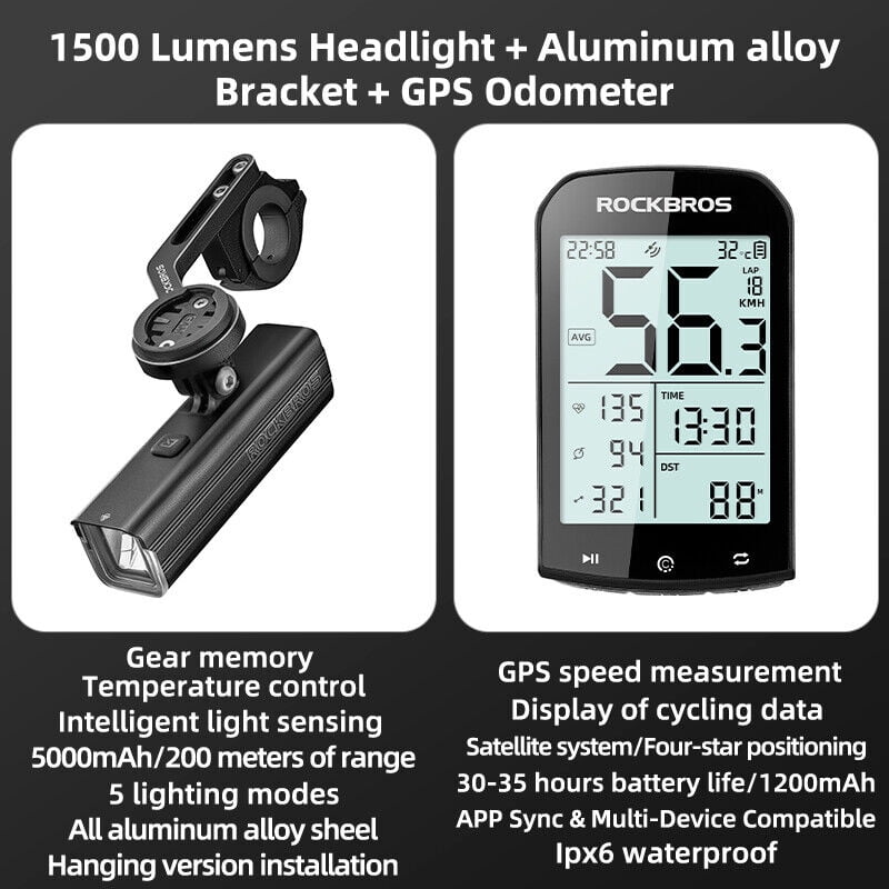 ROCKBROS Bike Headlight & Speedometer Odometer Set Cycling USB ...